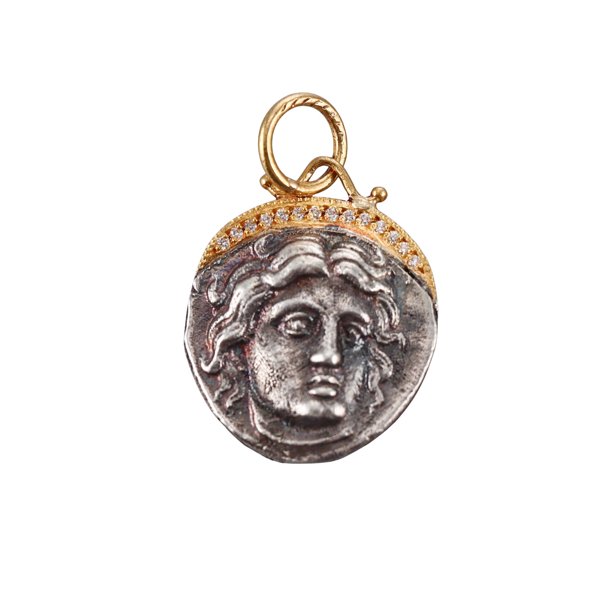 Ancient Inspired Gold Silver Diamond Apollo Pendant
