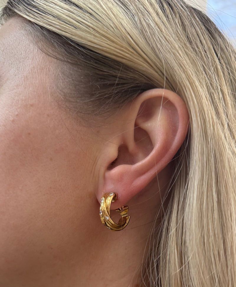 Cartier Trinity Yellow Gold Diamond Hoop Earrings