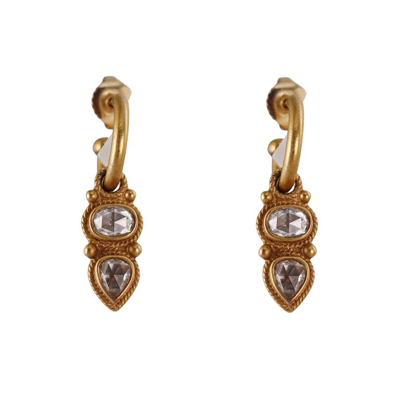 Reinstein Ross Taj Diamond Gold Drop Hoop Earrings Oak Gem