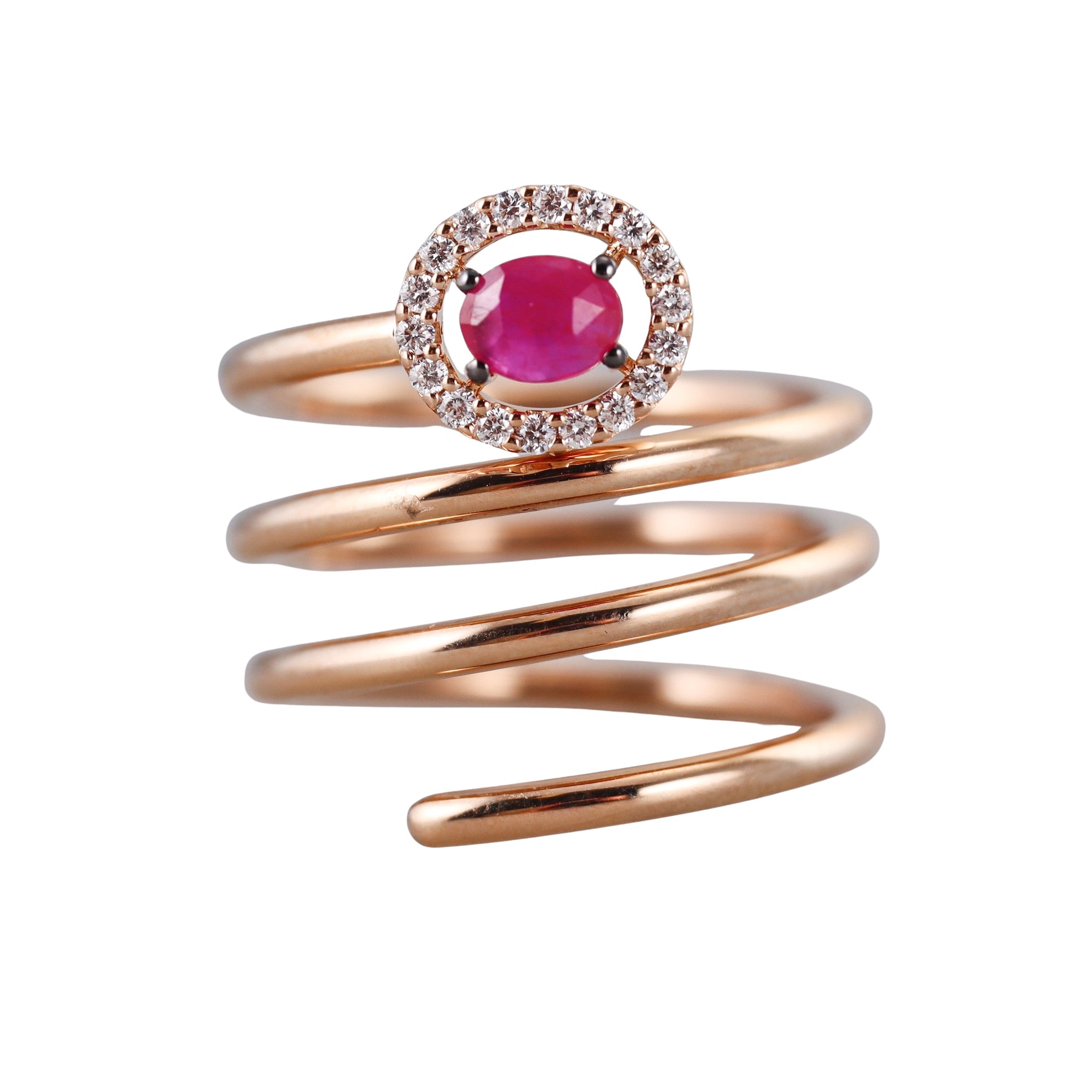 Crivelli Rose Gold Diamond Ruby Coil Wrap Ring