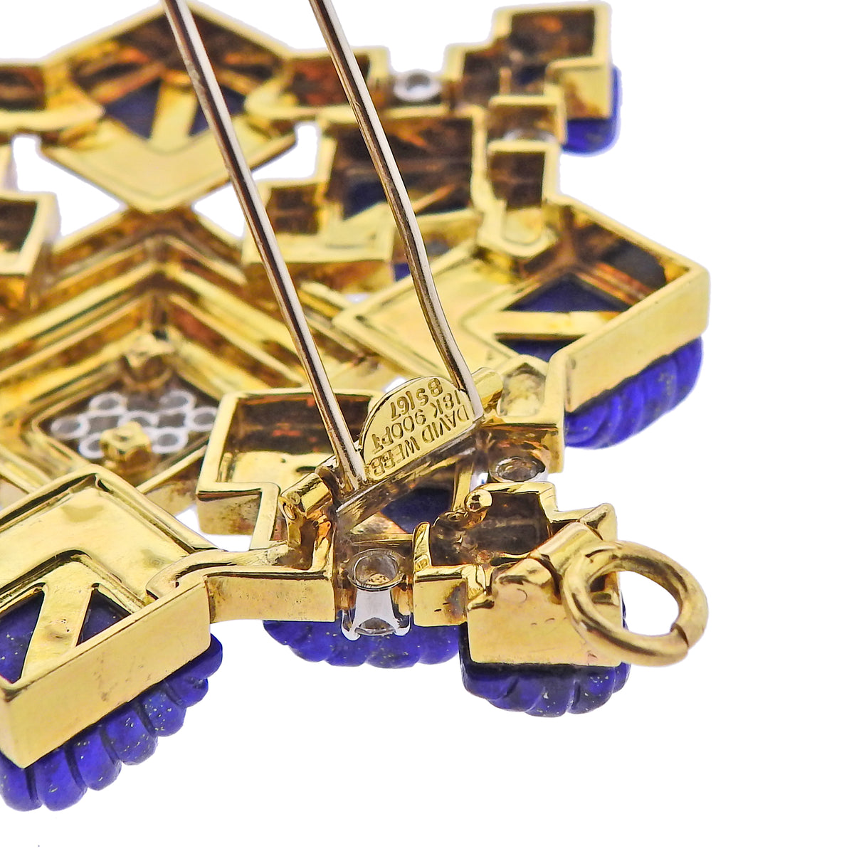 David Webb Heraldic Lapis Diamond Enamel Gold Platinum Brooch Pendant