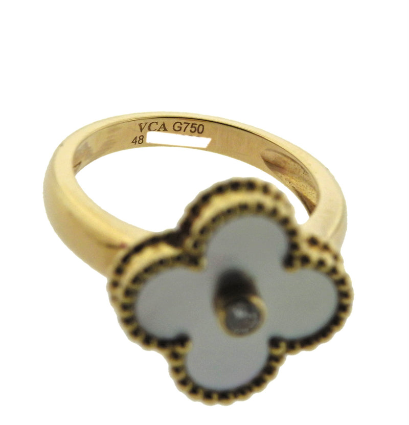 Van Cleef & Arpels Vintage Alhambra Mother of Pearl Diamond Gold Ring