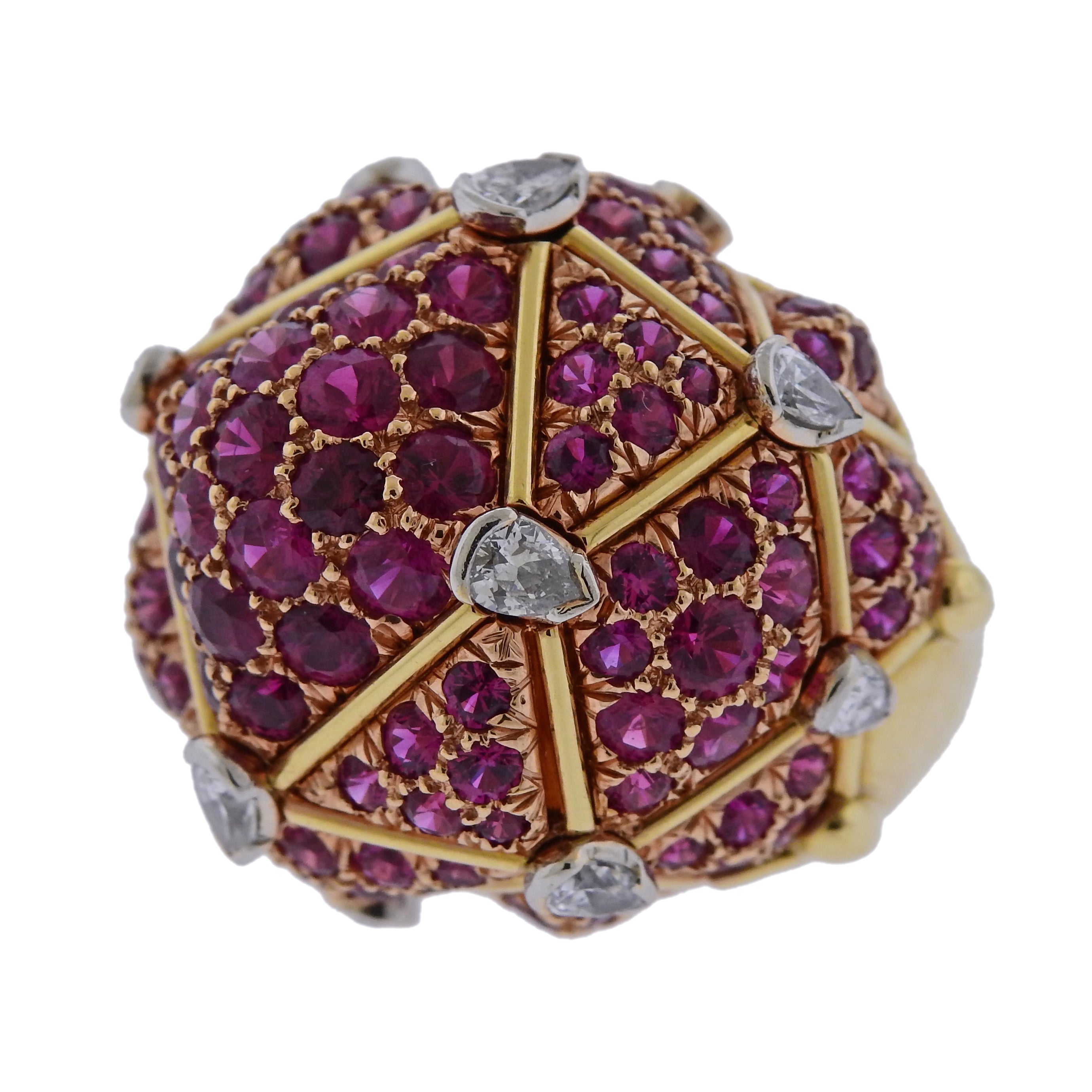 David Webb Geodesic Diamond Ruby Gold Platinum Dome Ring – Oak Gem