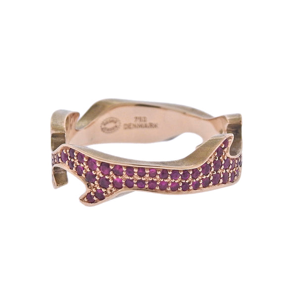 Georg Jensen Fusion Rose Gold Ruby Centre Ring 1370 Oak Gem